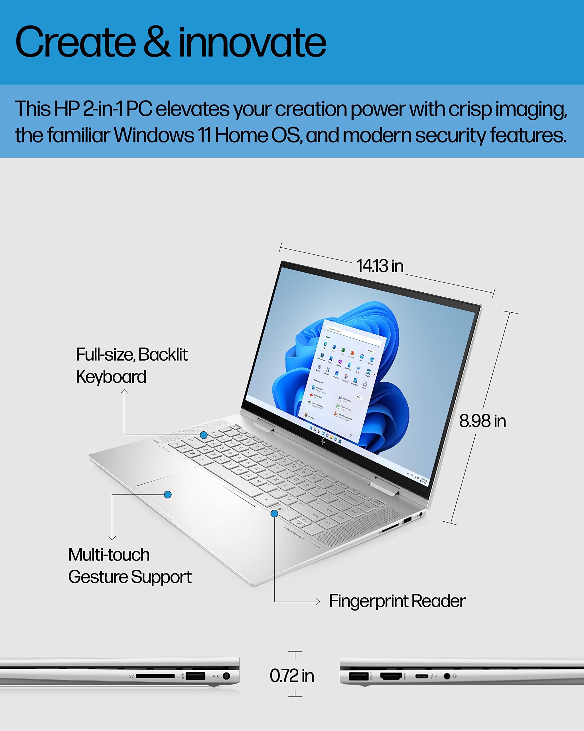HP Envy x360 Convertible, IntelĀ® Core i5-1240P Processor, Iris X Graphics, 12 GB Memory RAM, M.2 SSD, Windows 11 Home (15-es2023nr, Natural Solver Aluminum)
