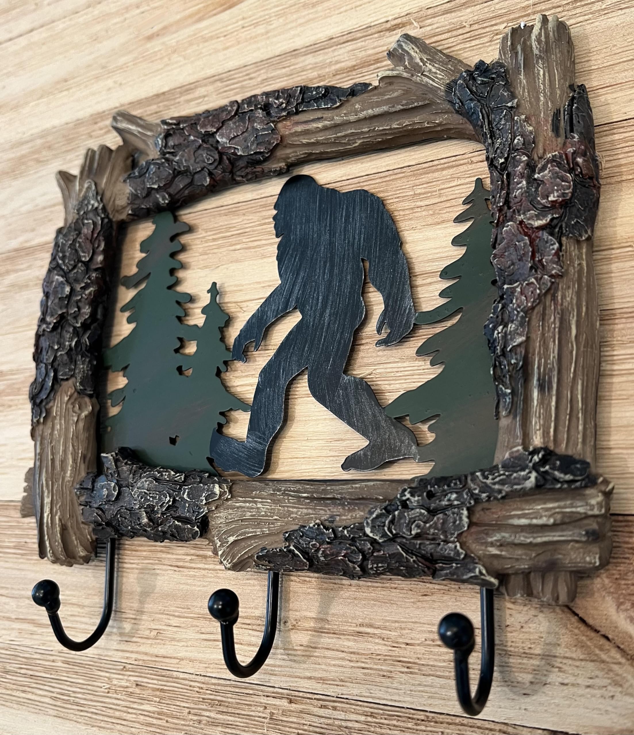 Top Brass Bigfoot Sasquatch Silhouette Wall Mount Key Holder – 3 Hooks Key Rack Hanger Organizer