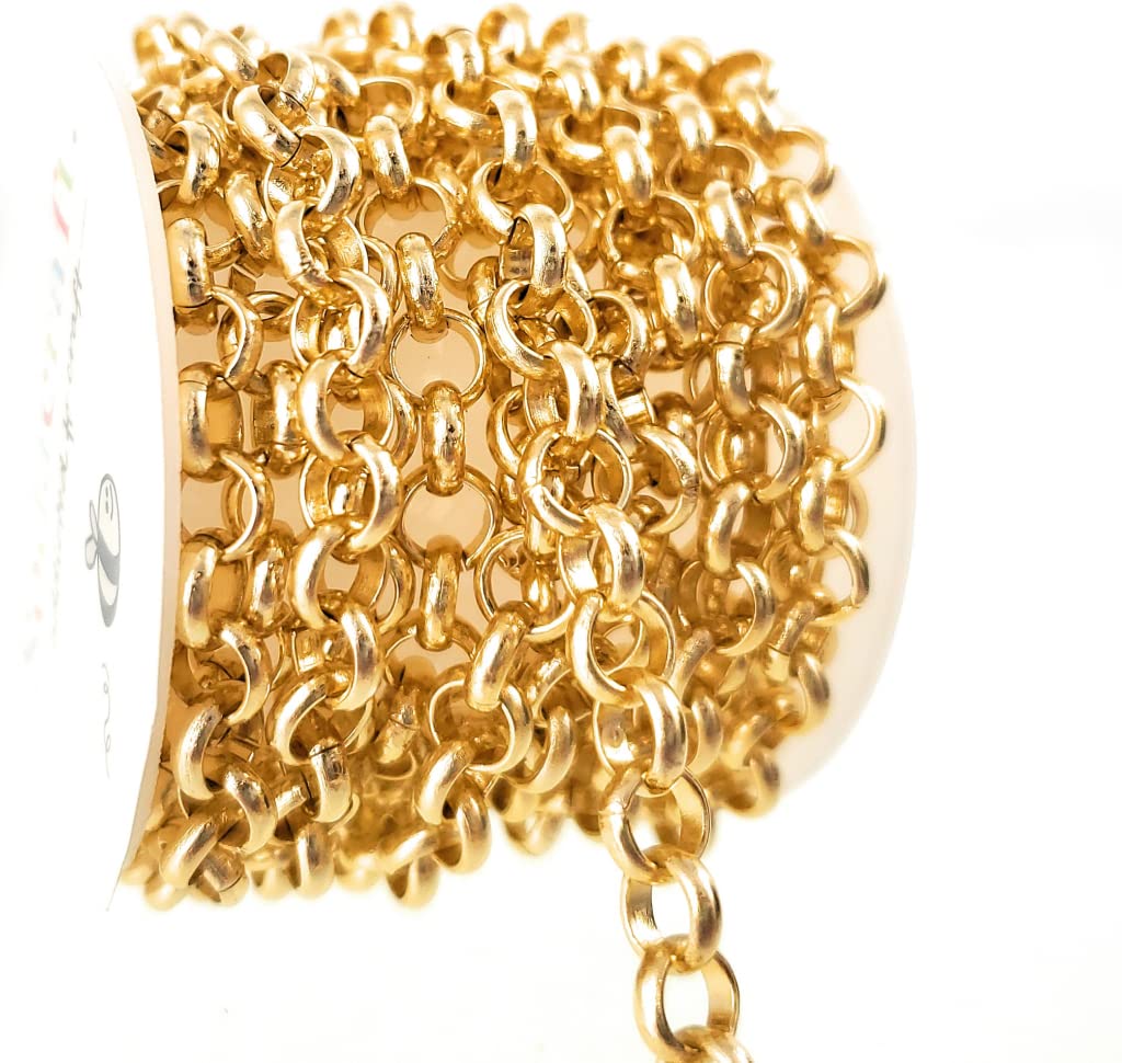 Gold Aluminum Lightweight Rolo Link Thick Chain Spool for Jewelry Making, Purse Straps, Crafts (6 x 2mm) 6mm