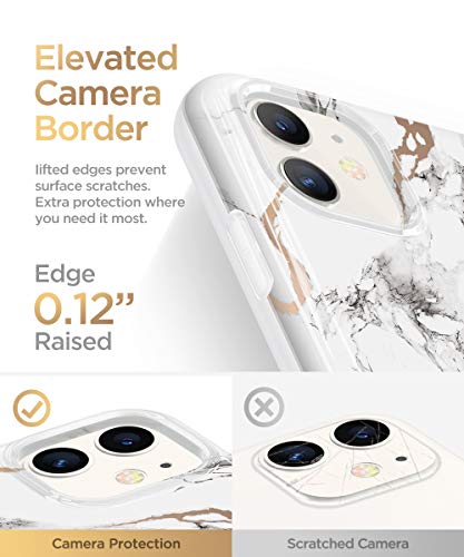 GVIEWIN Designed for iPhone 11 Case, Marble Slim Women Cover Soft TPU Stylish Thin Glossy Shockproof Protective Phone Case 6.1 Inch 2019 (White/Gold)