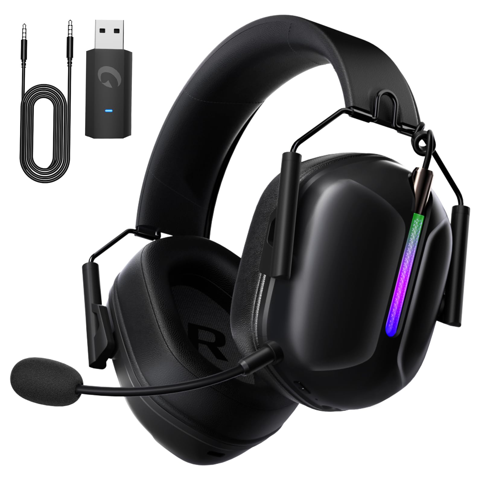 Gvyugke Wireless Gaming Headphones for PS5, 2.4GHz USB Gaming Headset with Microphone for PS4, PC, Nintendo Switch, Mac, Computer, Bluetooth 5.2 Gaming Headset, Ergonomic Design, 40H Battery (Black)