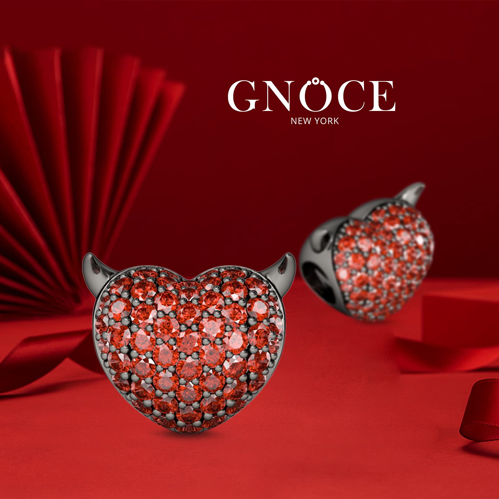 GNOCE Devil‘s Heart Charm Bead 925 Sterling Silver Charms Fits Women's Charm Bracelet/Necklace Jewelry For Birthday Gift