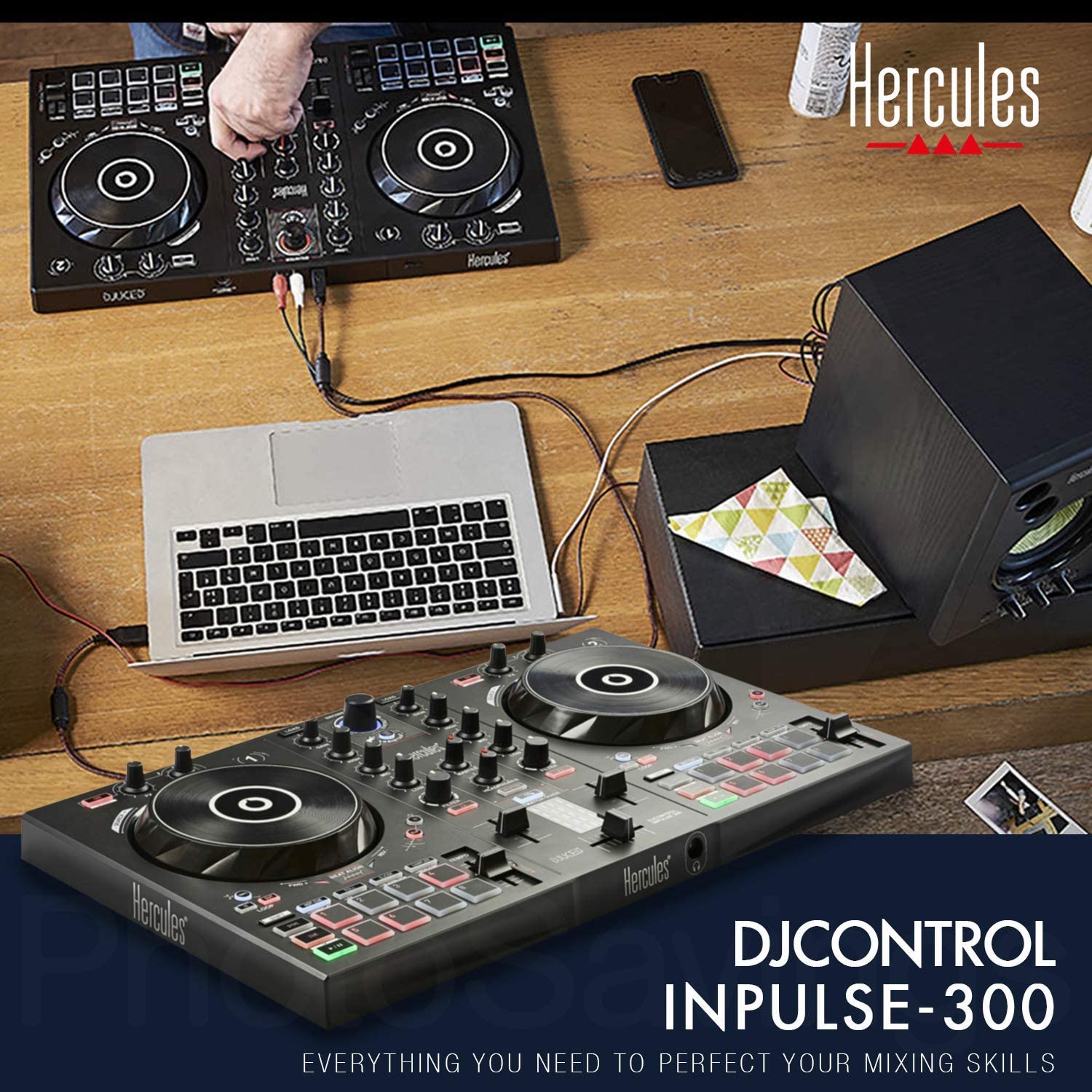 Hercules DJContorl Inpulse 300 Controller + Headphones + Microphone + Premium Accessory Bundle
