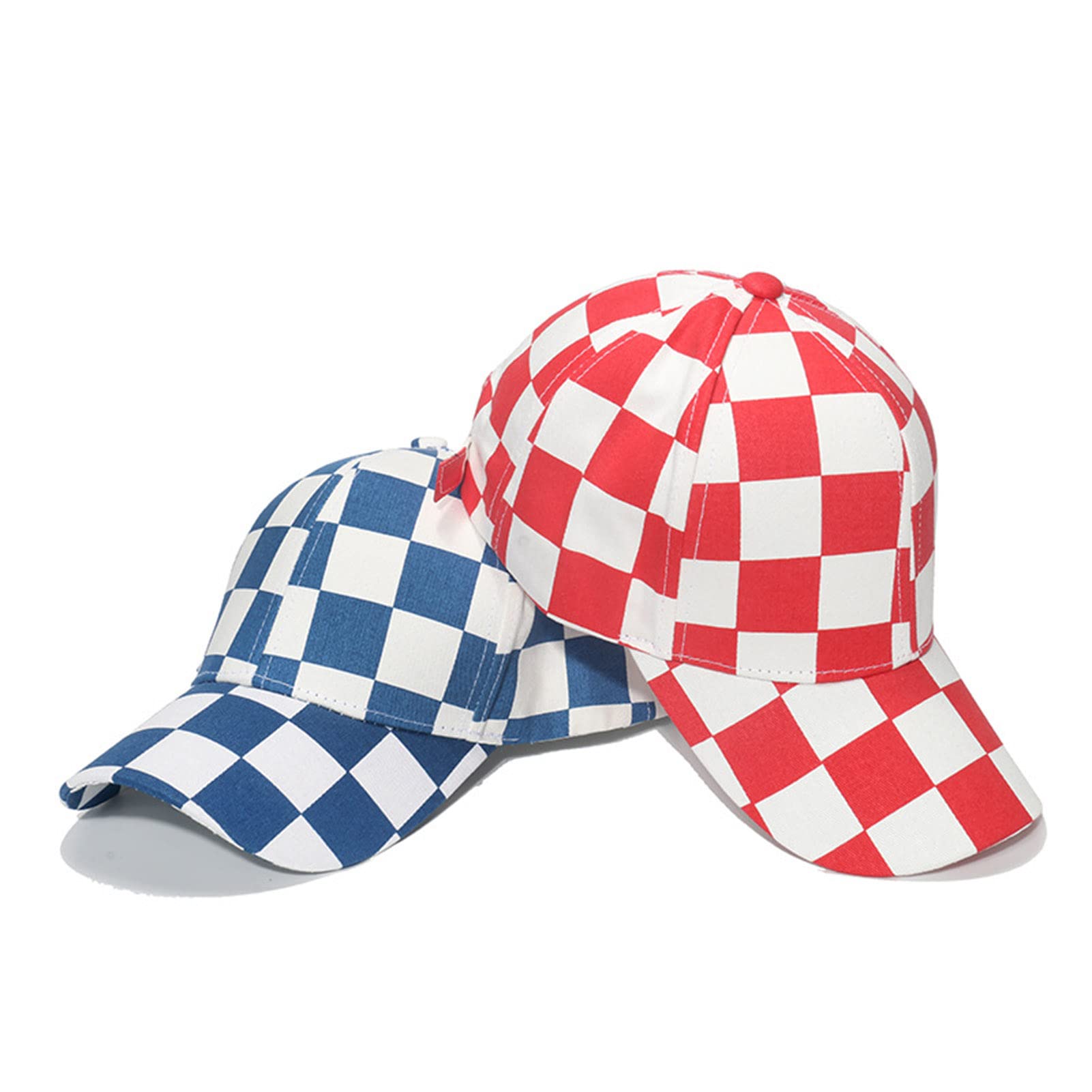 HAOOIE Unisex Checkered Print Baseball Cap Cotton Retro Dad Hat for Men Women Outdoor Sun Hats (Blue)