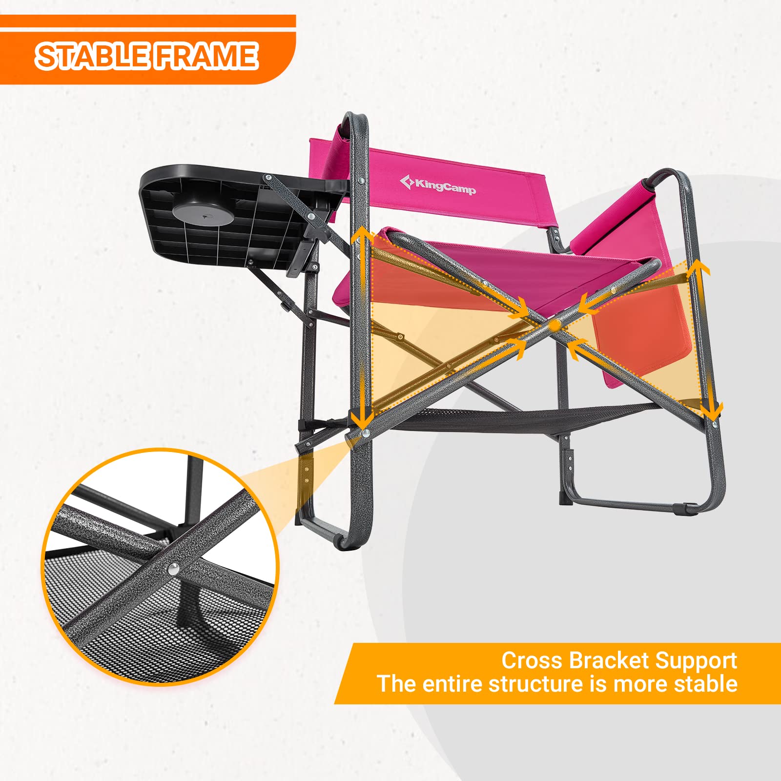 KingCamp Directors Side Table Heavy Duty Support 300LBS Adults with Pockets Outdoor Portable Folding Camp Chair for Beach, Fishing,Trip,Picnic,Lawn,Concert, Oversized, 1-Pink