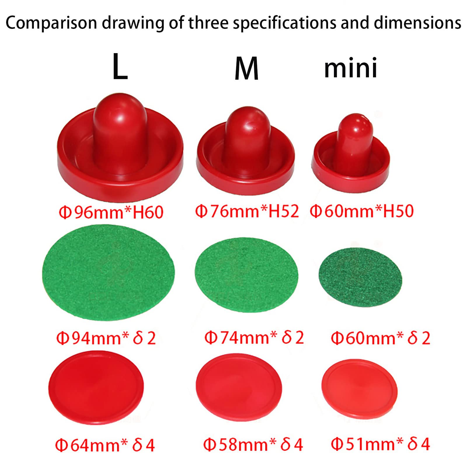 GIYOMI Light Weight Air Hockey Red Replacement Pucks & Slider Pusher Goalies for Game Tables, Accessories,Equipment (2 Striker, 4 Puck Pack)(L)