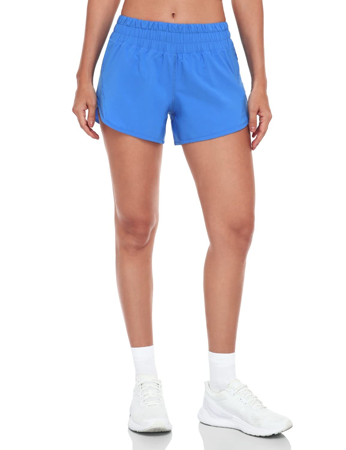 HeyNuts Stride Running Shorts for Women, Mid Waisted Athletic Shorts with Side Pocket Workout Shorts with Liner 4'' Dazzling Blue S(4/6)