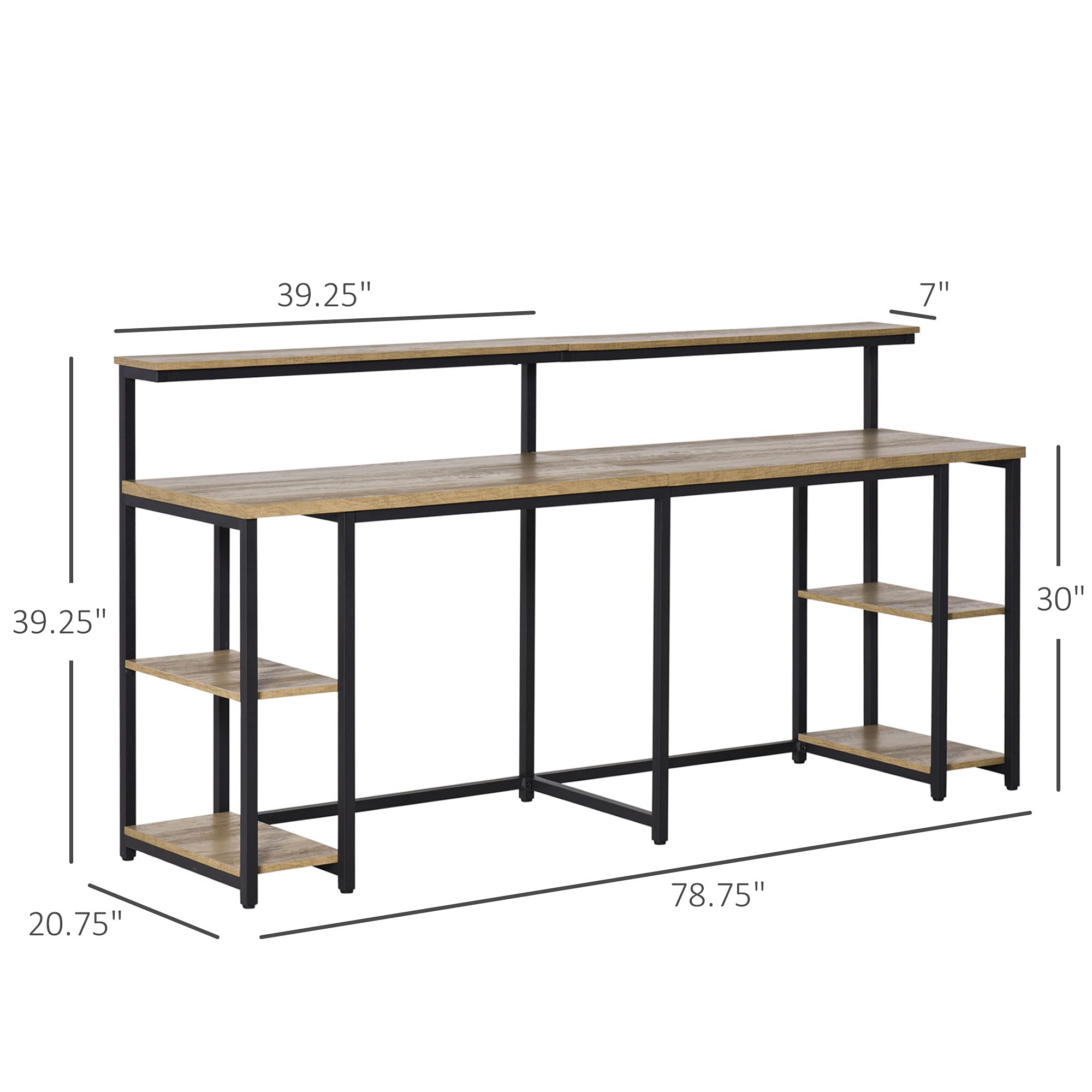 HOMCOM 78.75 Inches Double Computer Desk for Two Person, Extra Long Home Office Desk with Monitor Shelf and CPU Stand, Brown