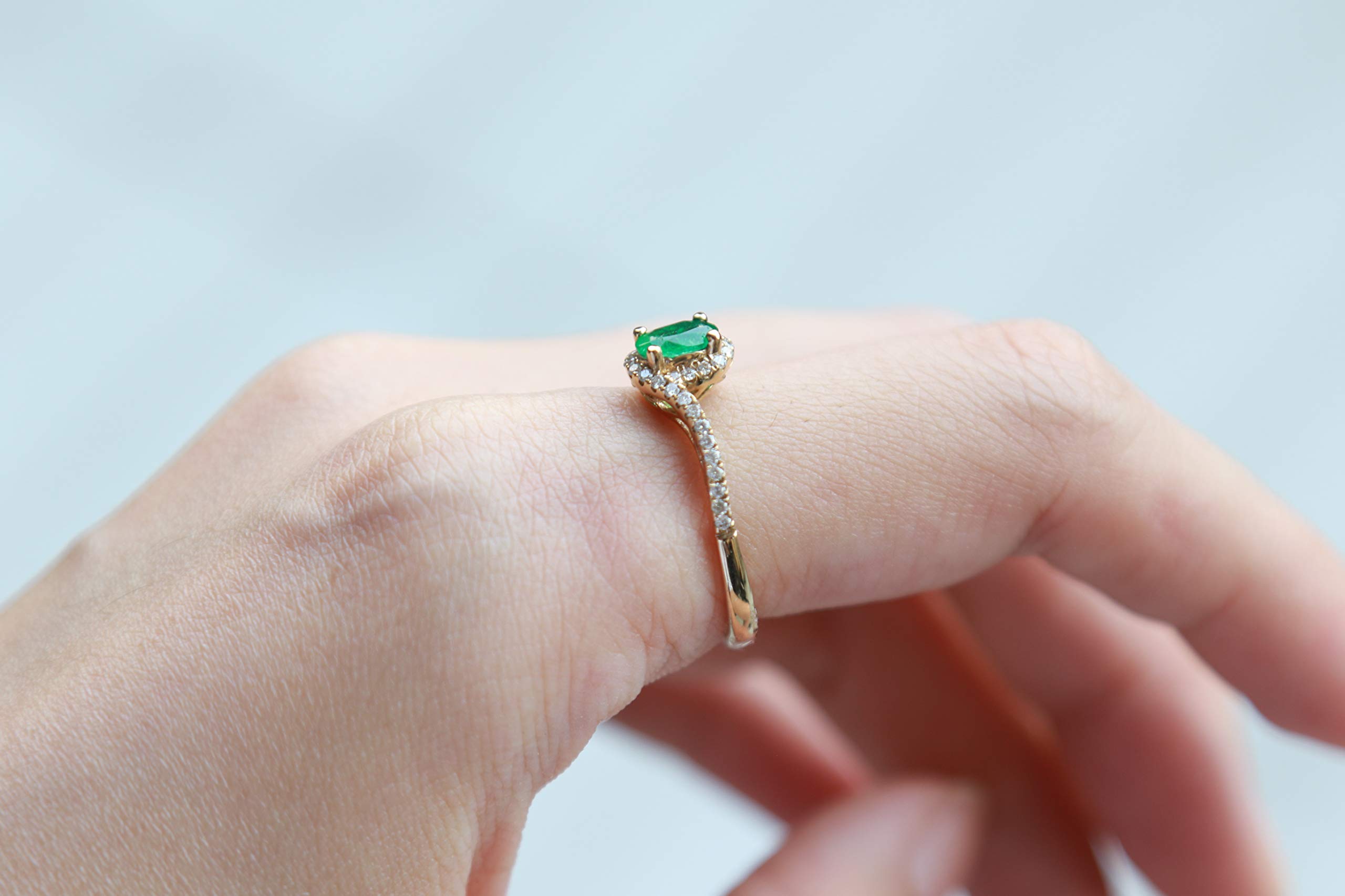 Gin & Grace 10K Yellow Gold Natural Emerald & Natural Diamond (I1,I2) Engagement Eternity Propose Promise Ring for Women