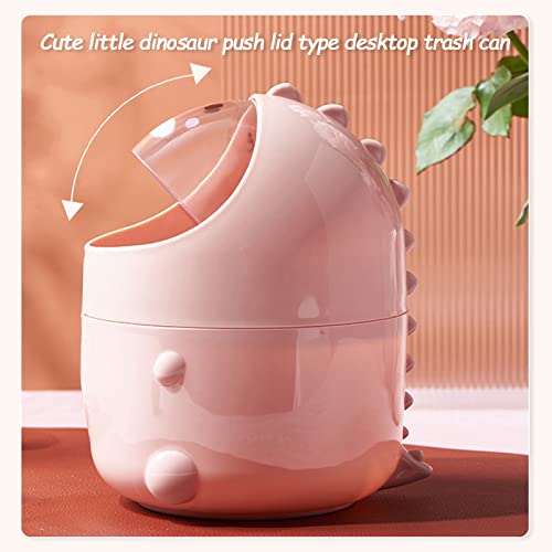 YISTOS 0.73 Gal Mini Desktop Trash Can with Lid, Cute Little Dinosaur Countertop Garbage Bin, Plastic Tiny Tabletop Wastebasket for Office/Kitchen/Coffee Table Room Decoration - Pink
