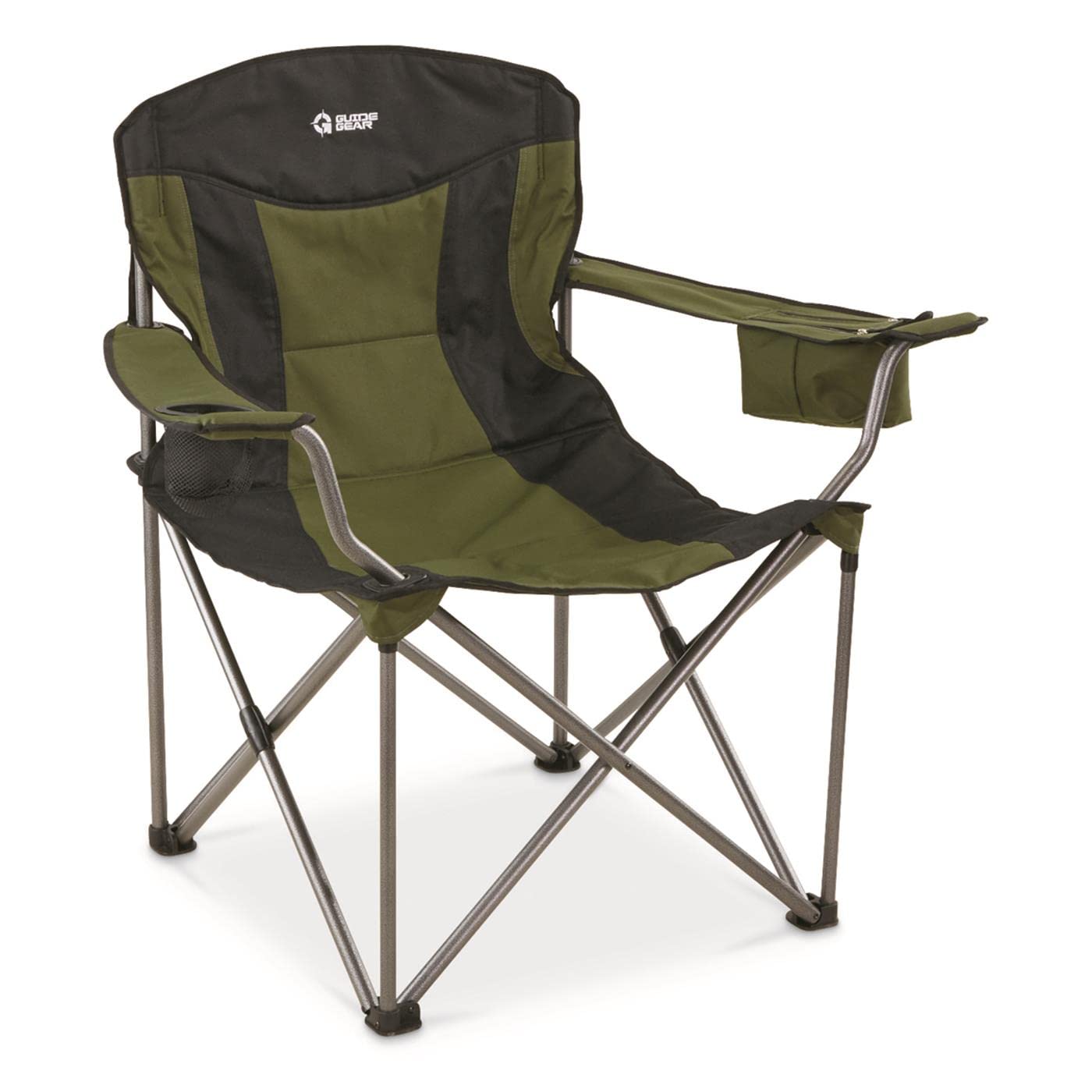 Guide Gear Oversized XXL Camping Chair for Adults, Outdoor Folding Camp Seat, 600-lb Capacity, Hunter Green/Black
