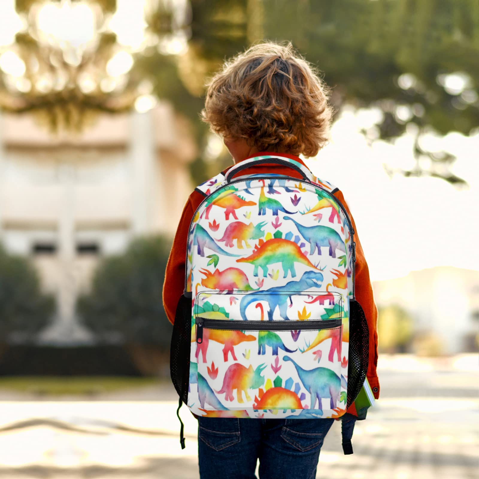 Giwawa Rainbow Dinosaur School Backpack for Kids, Cute Dino Doodle Colorful Animal Print Elementary Bookbags with Adjustable Shoulder Strap for Boys Girls Laptop iPad Tablet Travel