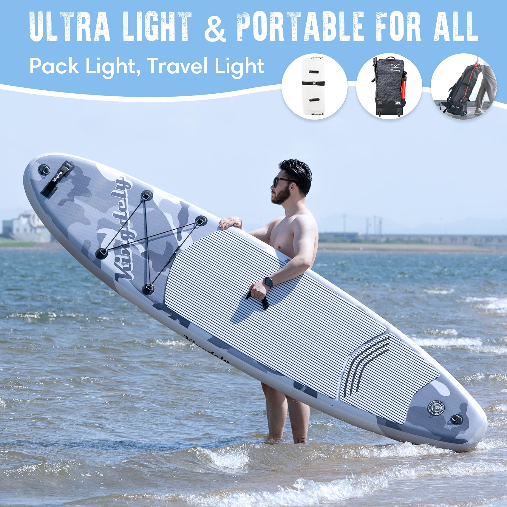 Inflatable Stand Up Paddle Board (6 inches Thick), SUP Paddle Board with Durable Backpack for beginners, Wide Stance, Non-Slip Deck, Surf Control, Paddle, Leash and Pump,10.6ft Gray Sup PaddleBoard