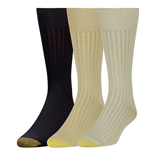 GOLDTOE Men's Classic Canterbury Crew Dress Socks, 3-Pairs, Tan/Khaki/Black, Large
