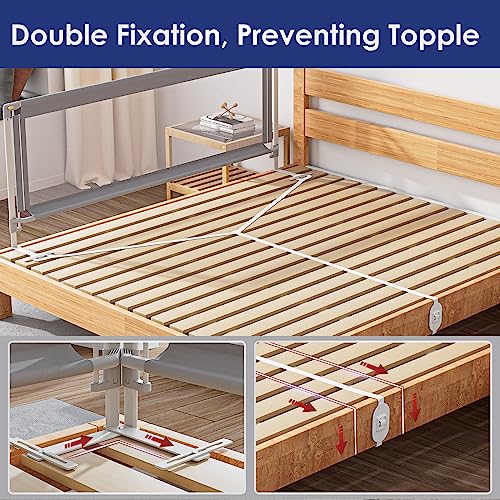 Ixdregan Bed Rail for Toddlers - Double Side Lift and Adjustable Height Bed Rails for Queen Bed, Safe & Nature Fiber Material Washable, Fits for Full-Size Bed Rail for Baby (Grey, 1 Piece, 78.7ββ)