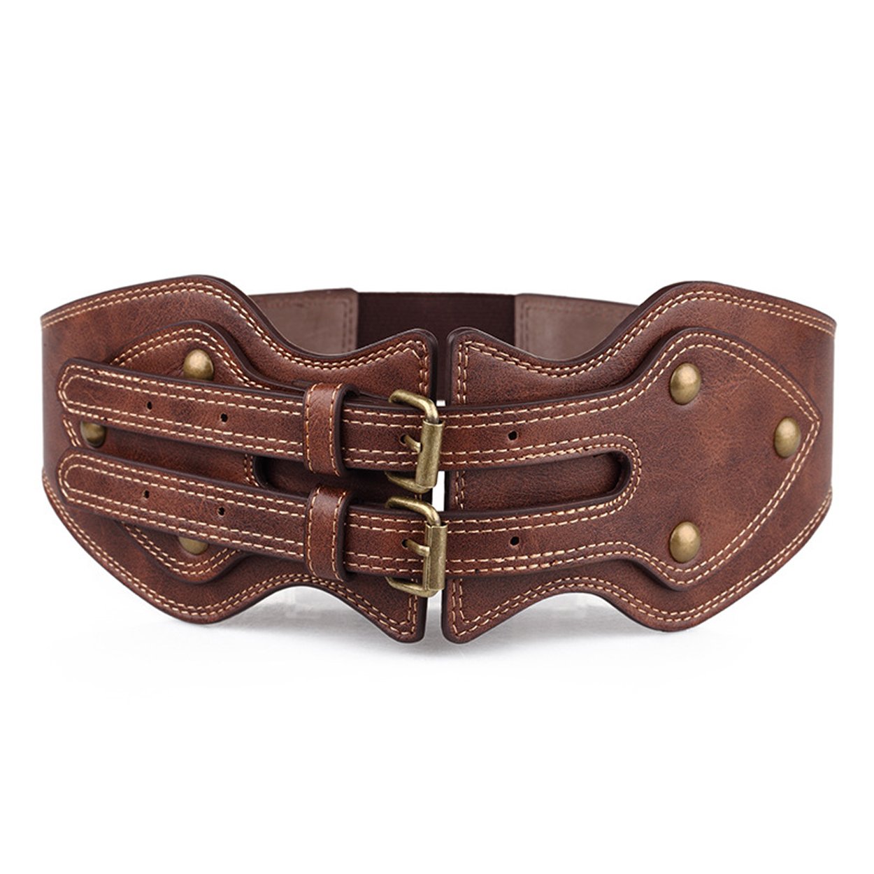 GABERLY Vintage Gothic Steampunk Brown Leather Belt for Women (Large, Brown)
