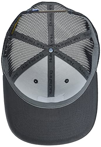 HUK mens Mesh Trucker Snapback | Anti-glare Fishing Hat, Redfin - Volcanic Ash