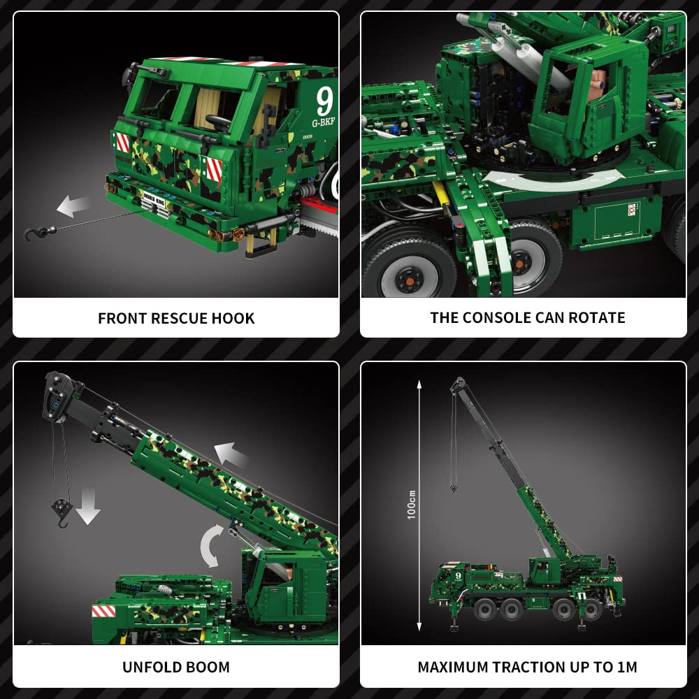 Mould King Technic Heavy-Duty RC Crane Truck Construction Toys, 20009 APP Remote Control Crane Building Sets, Mobile Crane Building Blocks Kit, MOC Building Blocks for Adults Kids 14+ Green(5539 PCS)