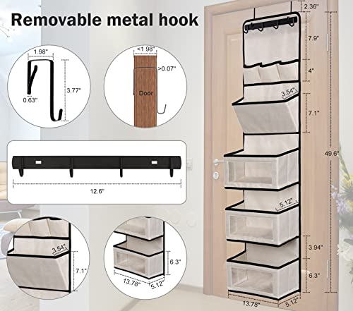 VICTORICH Super Convenient Sturdy Door Over Hanging Organizer, Behind The Door Storage Organizer with Hook and Large Clear Windows, Hanging Wall File Organizer (1 Pack A-Silk-Beige)