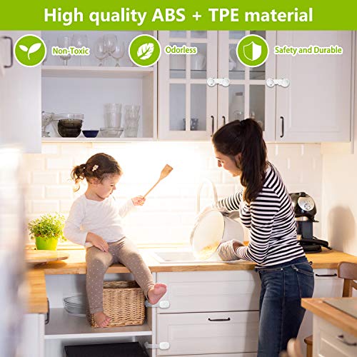 HEELALBABY Child Safety Cabinet Locks (12 Pack) Adjustable Baby Proof Drawer Locks with Extra Adhesives Kid Multi-Purpose Straps Locks for Drawer, Cabinets, Refrigerators, Oven, Toilet Seat