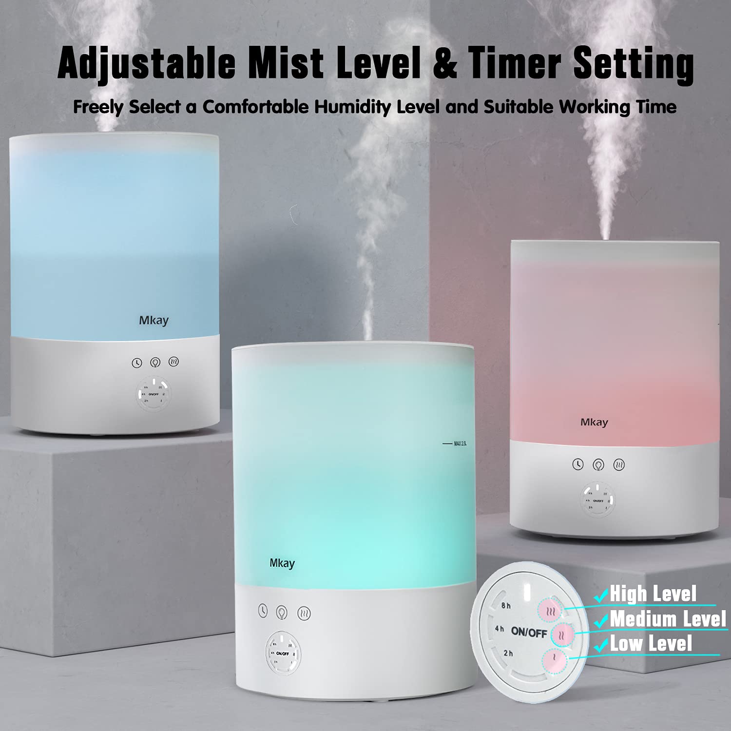 Humidifiers for Bedroom Large Room: 2.5L Top Fill Cool Mist Humidifiers for Home Kids Baby Nursery with Night Light | Ultrasonic Air Humidifier with Essential Oil Diffuser 28dB Whisper Quiet Adjustable Mist Auto Shut Off 12-30H Run Time