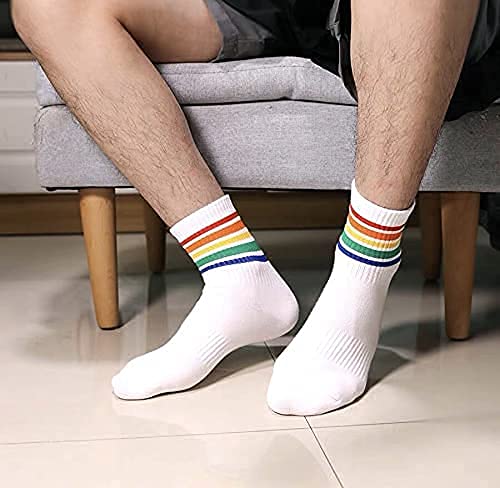 HILGBTQ Rainbow Athletic socks for men&women white 2-pairs