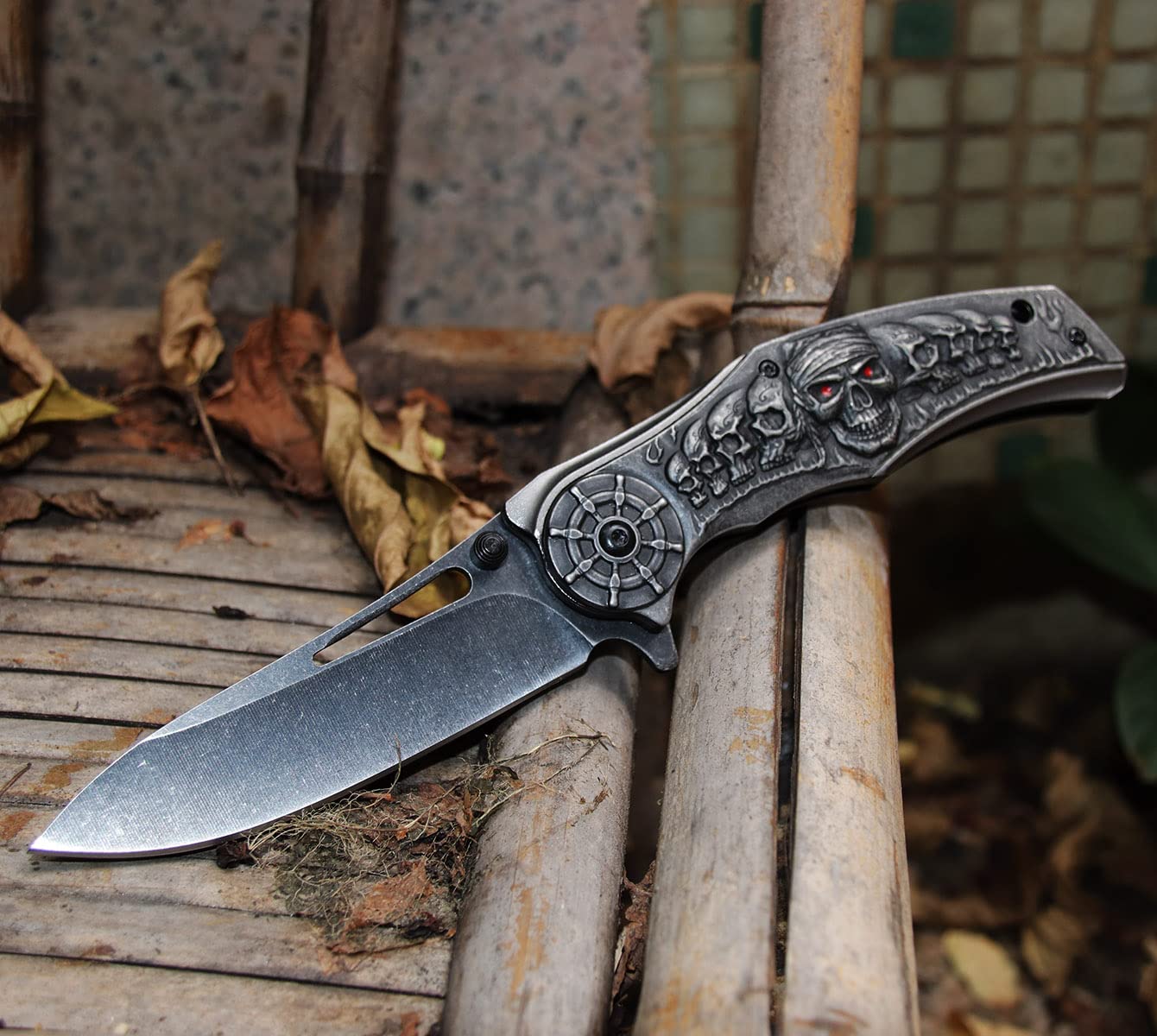 Hunting Camping Fishing Folding Knife - Stainless Steel Handle