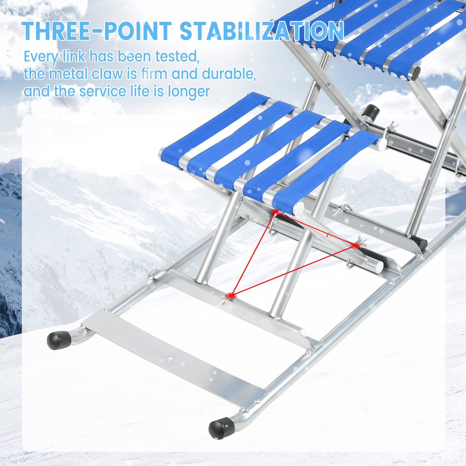 JELLYRATTBIT Snow Sled with Backrest and Seat Ski Sled Snow Racer for Skating and Skiing, Holds 2 Children or Adults, Silver