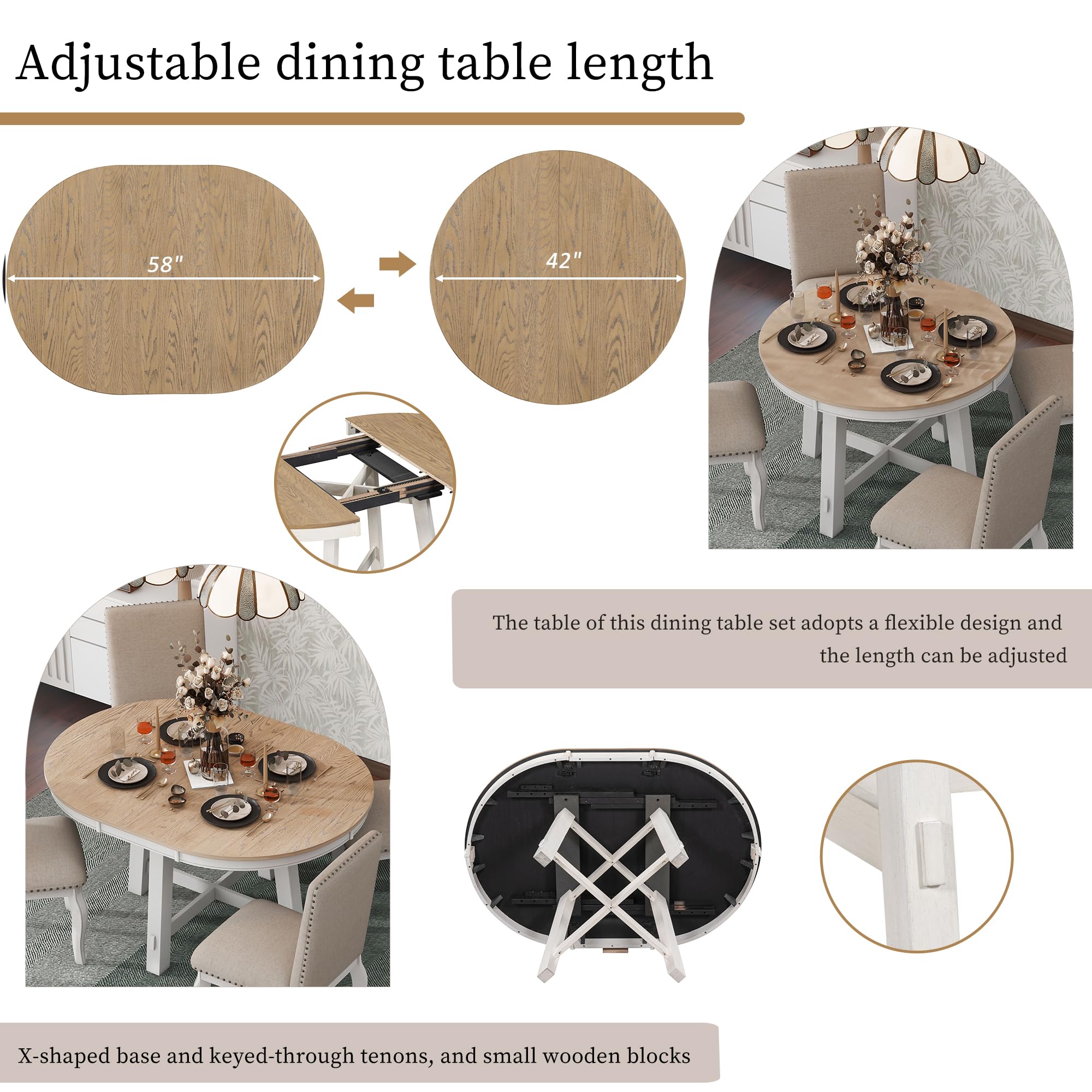 GLORHOME 5 Piece Kitchen Dining Set Rectangular Wood Table and 4 Chairs, Oak Natural