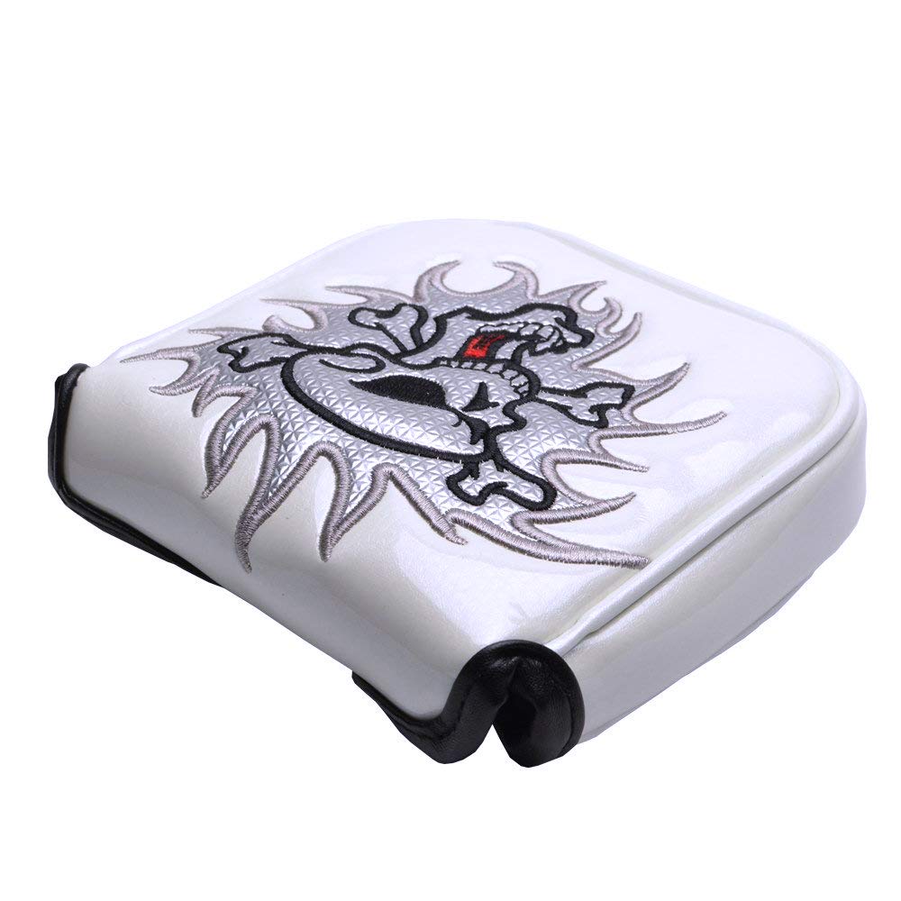 GOOACTION Skull Golf Club Heel Shafted Square Mallet Putter Cover Magnetic Closure Design Synthetic Leather Putters Headcover White
