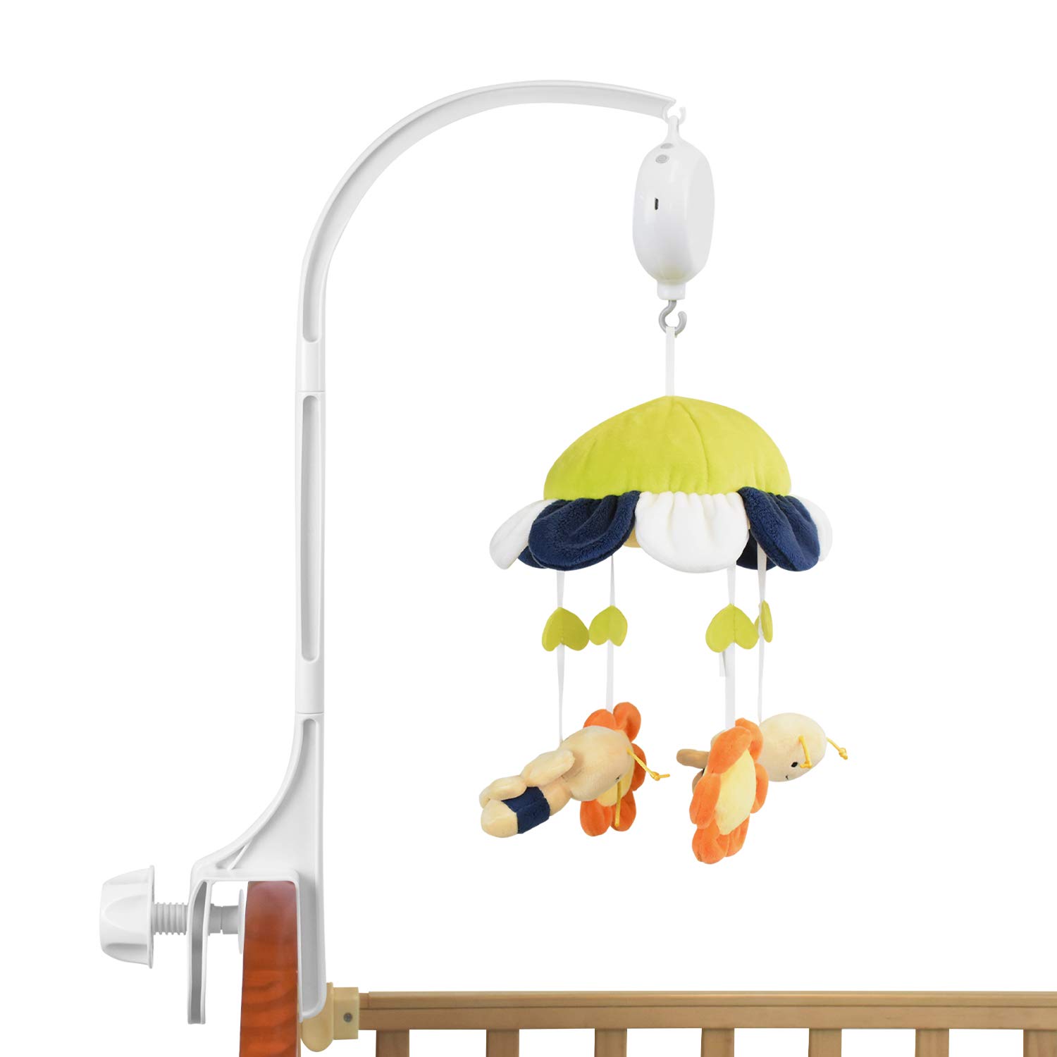HLEEDUO 24 Inch Baby Mobile Arm for Crib Music Box Baby Crib Arm Mobile Holder Clamp (White Bassinet Mobile arm)