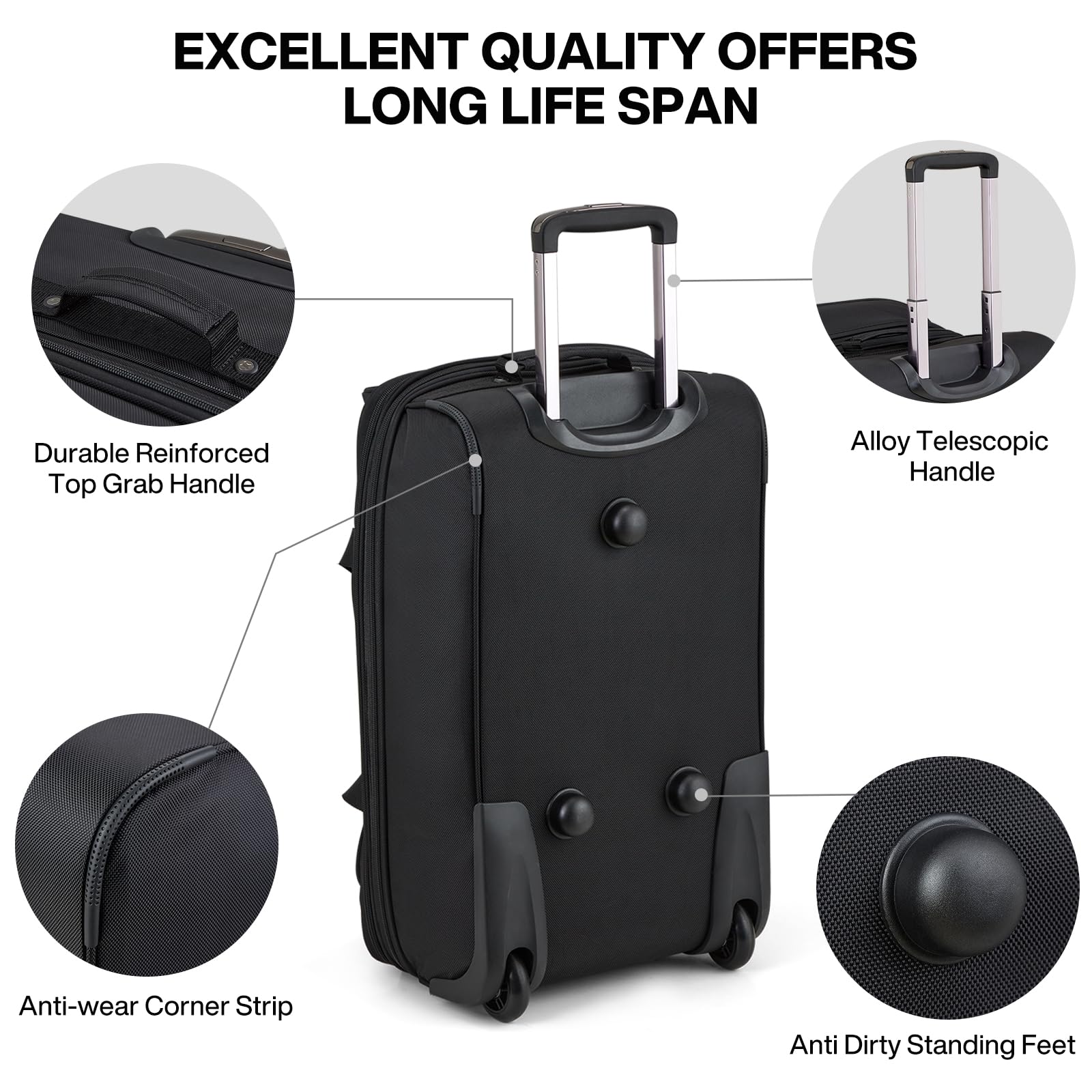 Hanke 20 Inch Expandable Carry On Luggage Suitcases with Wheels Foldable Duffle Bag for Travel Carry On suitcase Weekend Bag for Women Men Garment Bag.(Black)