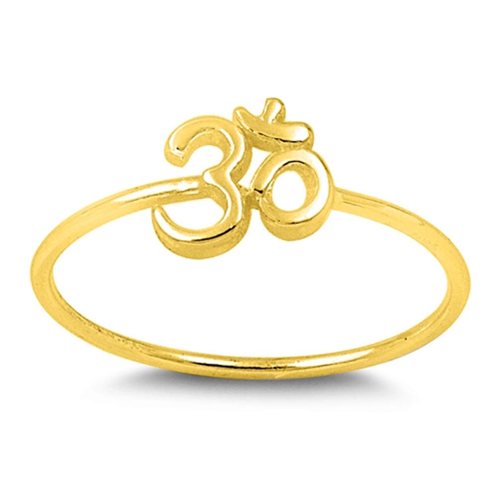 Gold-Tone Hindu Om Sign Yoga Ring New .925 Sterling Silver Band Size 7