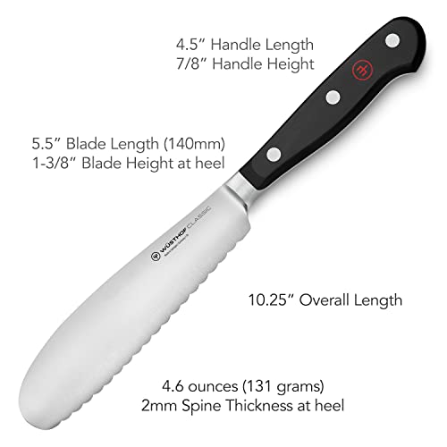 Wusthof Classic Sandwich Knife - Serrated Utility, 5.5" Blade