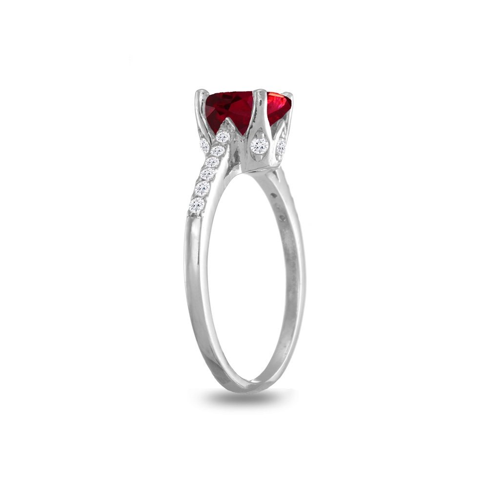 GemStar USA Sterling Silver Synthetic Ruby and White Topaz Oval Crown Ring, Size 10