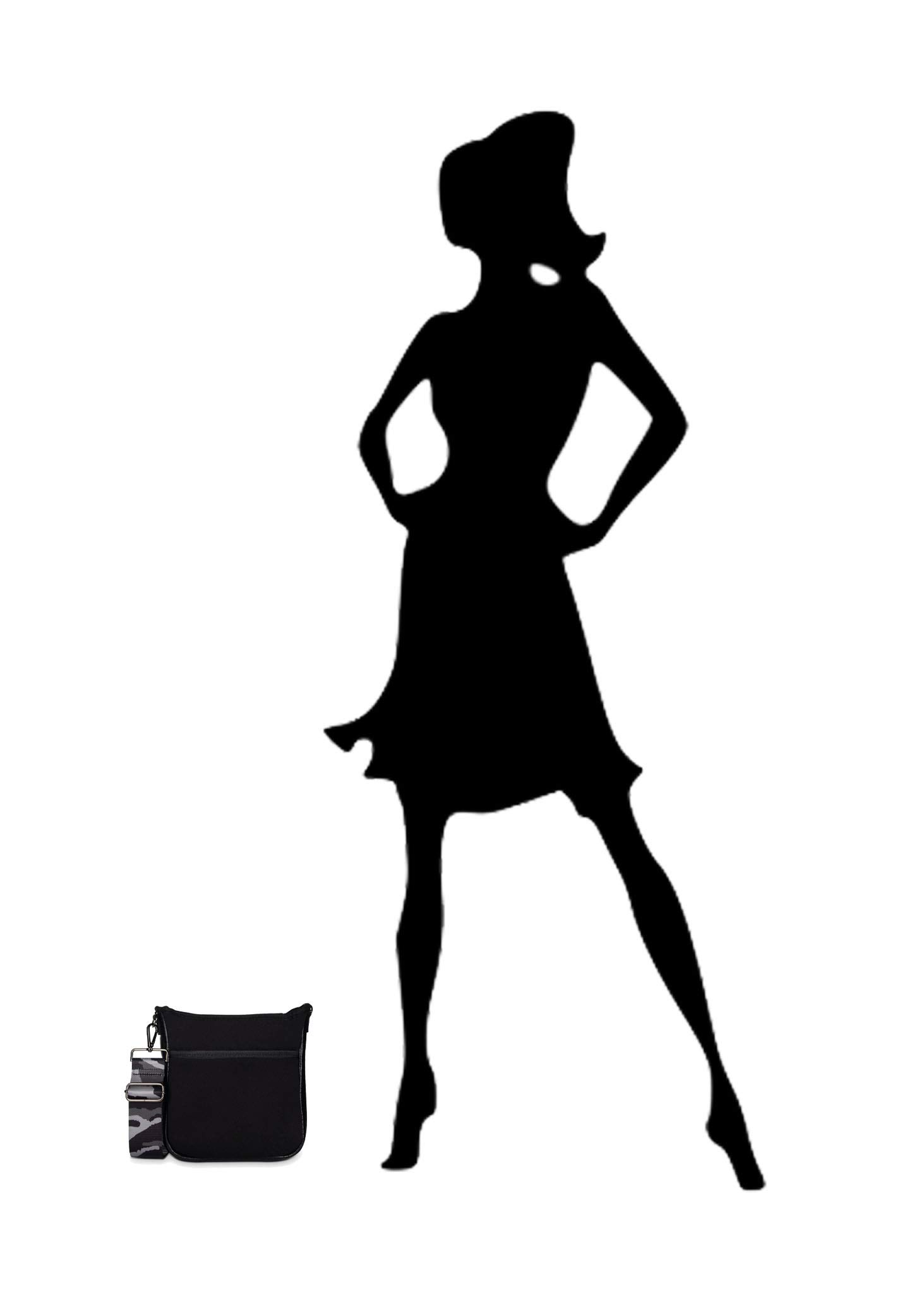 Jeri Noir Crossbody Tote by Haute Shore, Black W/Black & Grey