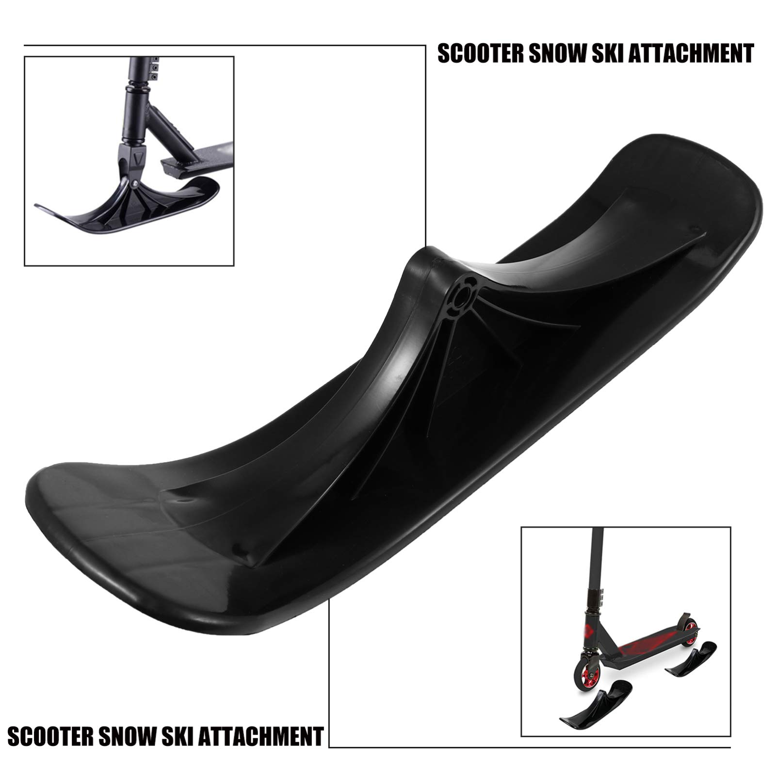 IMIKEYA 2pcs Snow Scooter Ski Sled Kit, Sand Scooter Conversion Kit, Fold Skate Board Outdoor Snow Scooter Sled Ski Attachment for Kids, Black
