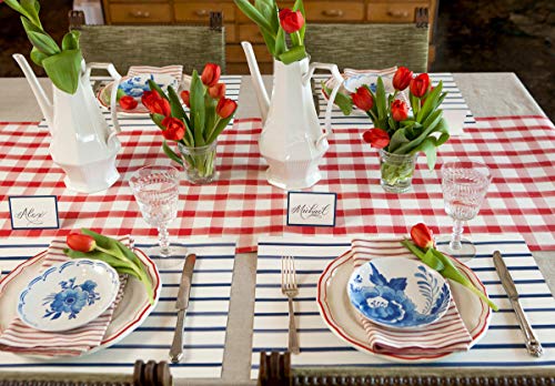 Hester and Cook Disposable Paper Placemats for Dining Table - Navy Striped Square Place Mats for Parties - 24 Sheets Per Pad American Made