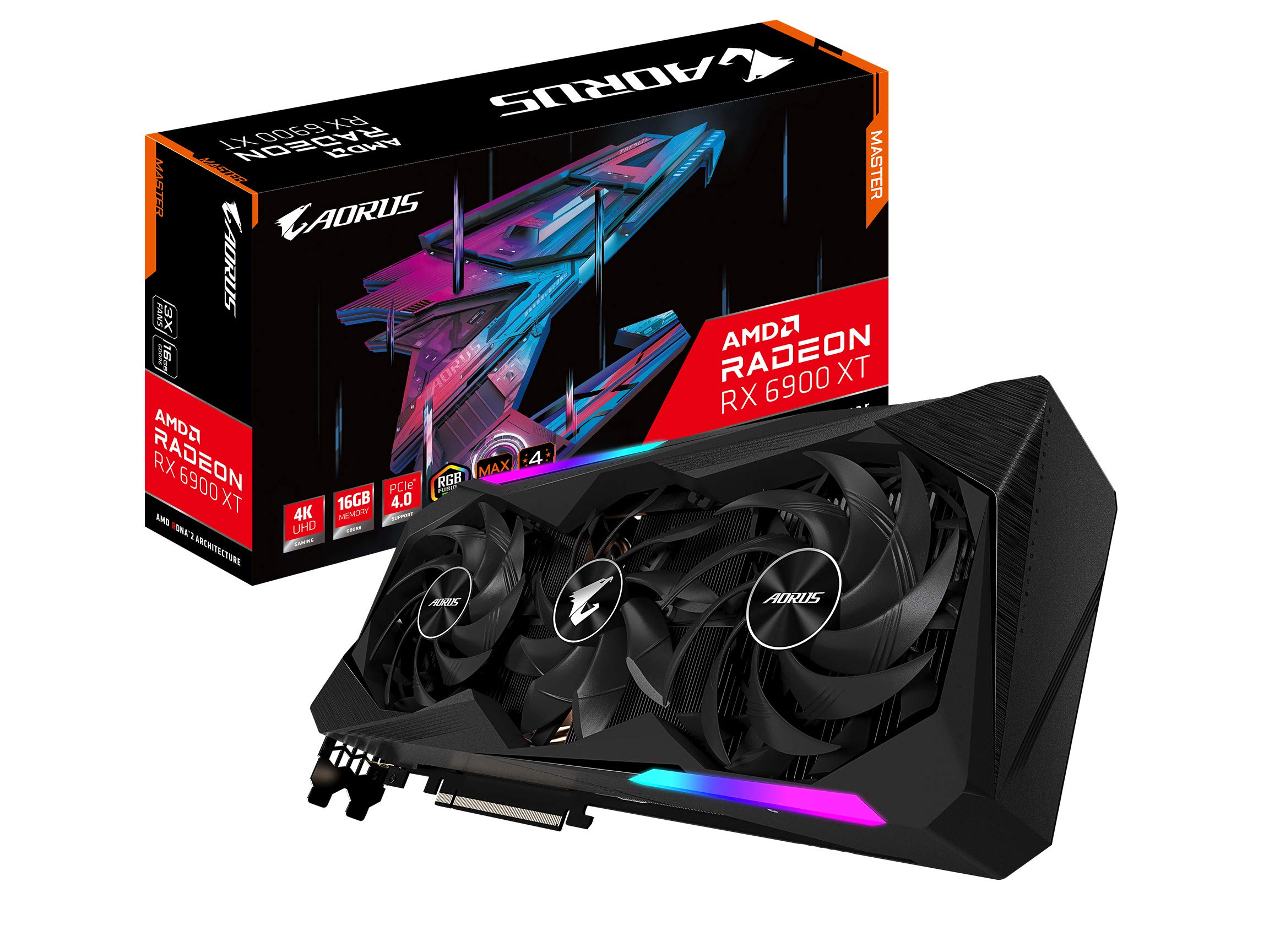 Gigabyte AORUS Radeon RX 6900 XT Master 16G Graphics Card, MAX-Covered Cooling, 16GB 256-bit GDDR6, GV-R69XTAORUS M-16GD Video Card