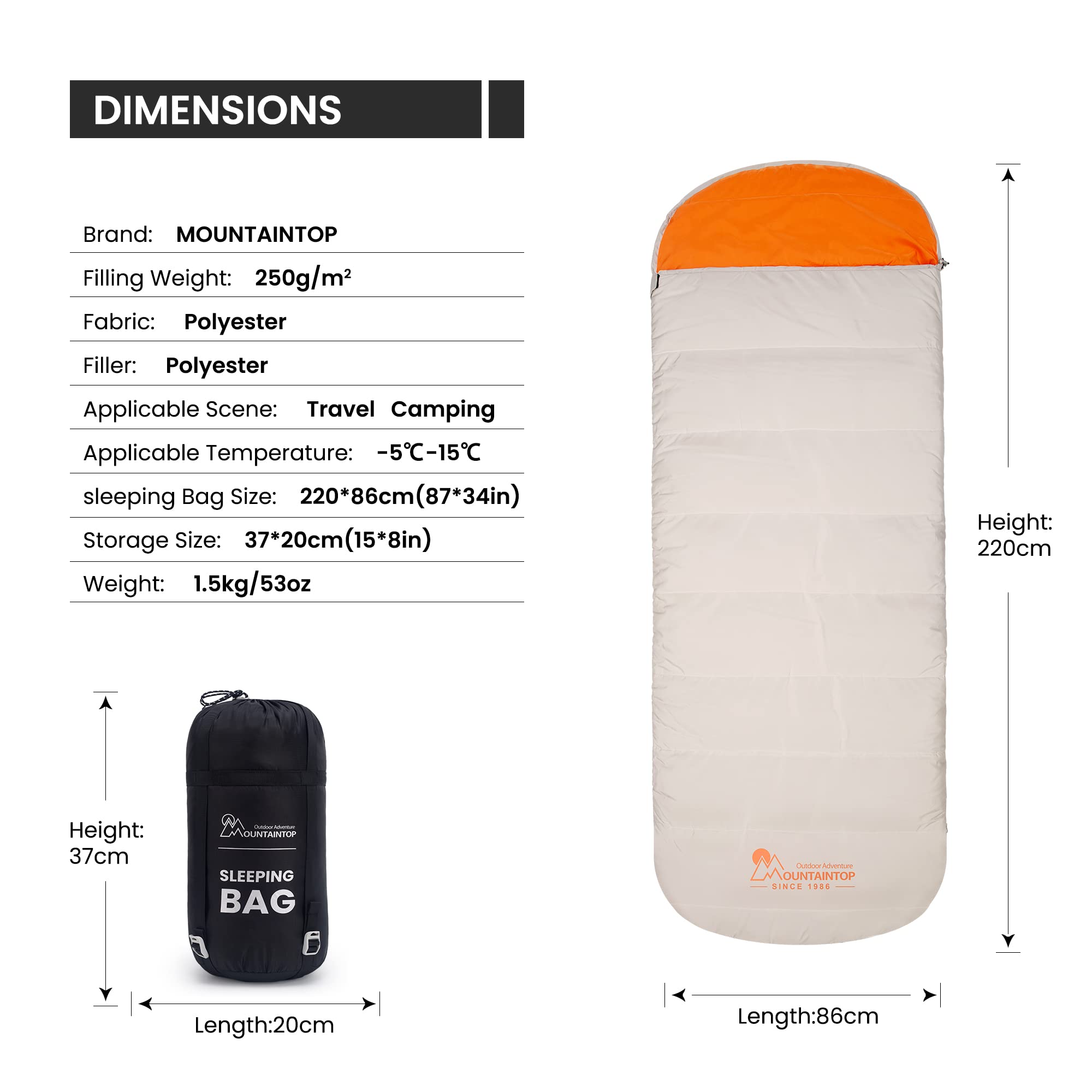 MOUNTAINTOP Backpacking Sleeping Bag for Adults Kids Boys Girls -Warm & Cold Weather Portable, Waterproof, Compact Lightweight, Comfort with Compression Sack for Camping Hiking Traveling