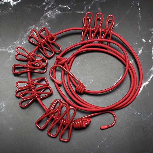 Sihuuu Portable Travel Clothesline Adjustable Elastic Travel Camping Retractable Clothes line with 12 PCS Clips for Travel Outdoor Indoor(Red)