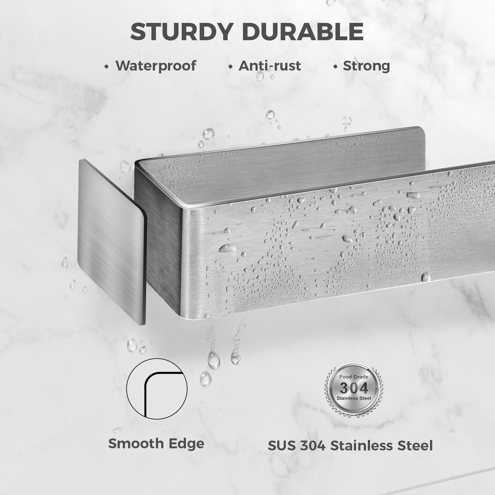 Wall Mount Towel Holder Self Adhesive Towel Rack 304 Stainless Steel Stick on Hand Towel Stand 8 Inch Heavy Duty Towel Hanger for Bathroom No Drilling Towel Bar Hardware Brushed Silver 1 PCS