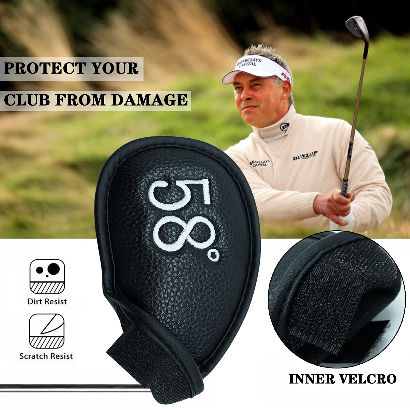Golf Club Covers for Irons Leather 1 Pc Or 1 Set, Head Cover for Left Right Handed Golfer 48° 50° 52° 54° 56° 58° 60° 62° (1pc 54°-Black)