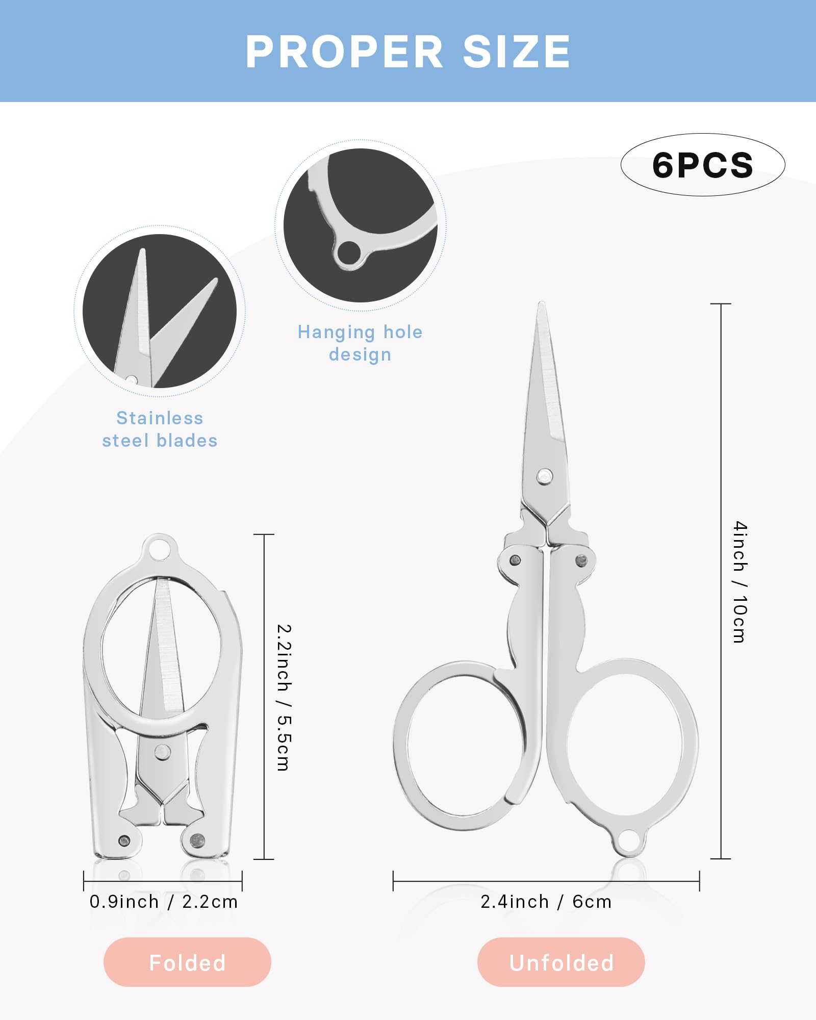 YETOOME 6 Pcs Folding Scissors, Stainless Steel Folding Small Portable Travel Scissors for Craft, Camping, Office, School, Outdoor
