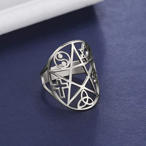 Hipee Adjustable Pentagram Ring Stainless Steel Star of David Ring (Penatgram-Silver, Adjustable)