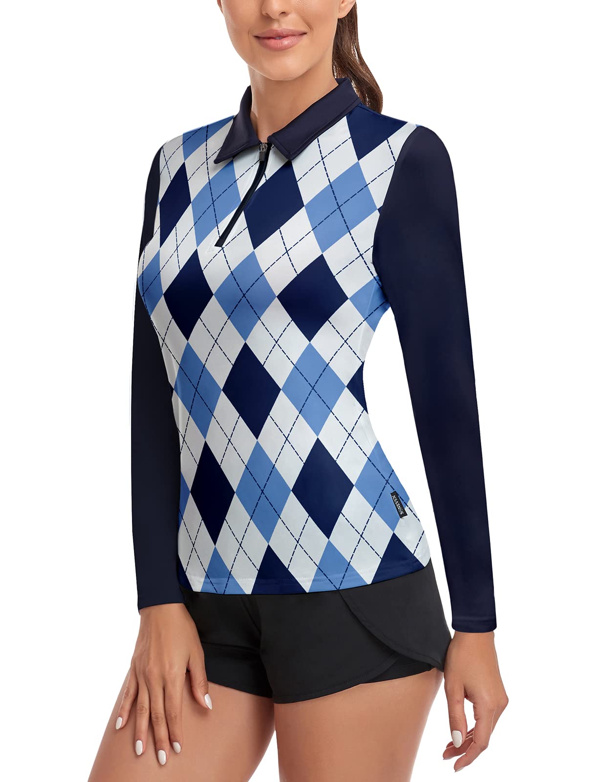 Golf Shirts for Women Dri Fit Moisture Wicking Tennis Shirts Long Sleeve Half Zip Active Tops (Color-Printed,2XL)