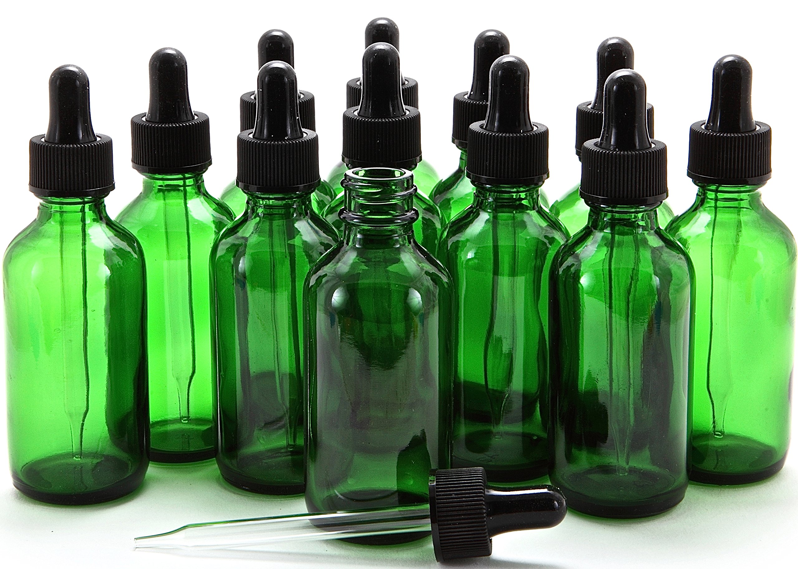 Vivaplex, 12, Green, 2 oz Glass Bottles, With Glass Eye Droppers