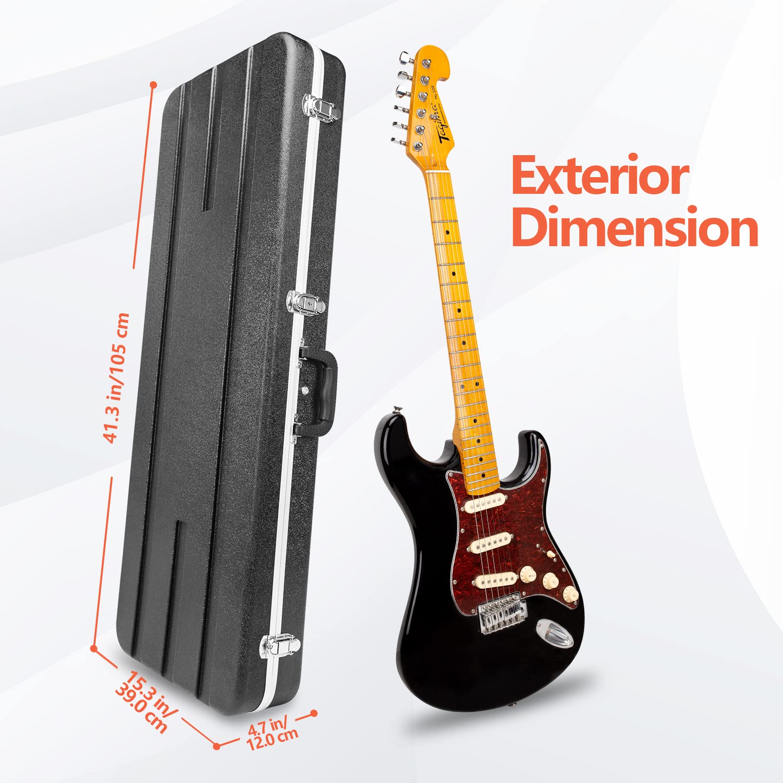 MUZNOTE Electric Guitar Case ABS Electric Guitar Hard Case Gig Bag 1.1 Inch Foam Plush Interior Thick Padding for Electric Guitars, Waterproof Black