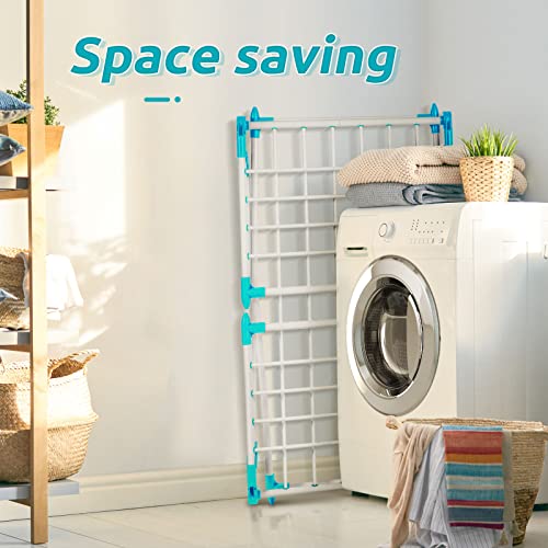 YUBELLES Clothes Drying Rack, Gullwing Laundry Rack, Collapsible, Space-Saving Laundry Rack, with Bonus Sock Clips, for Clothes, Towels, Linens, Indoor/Outdoor, Cyan
