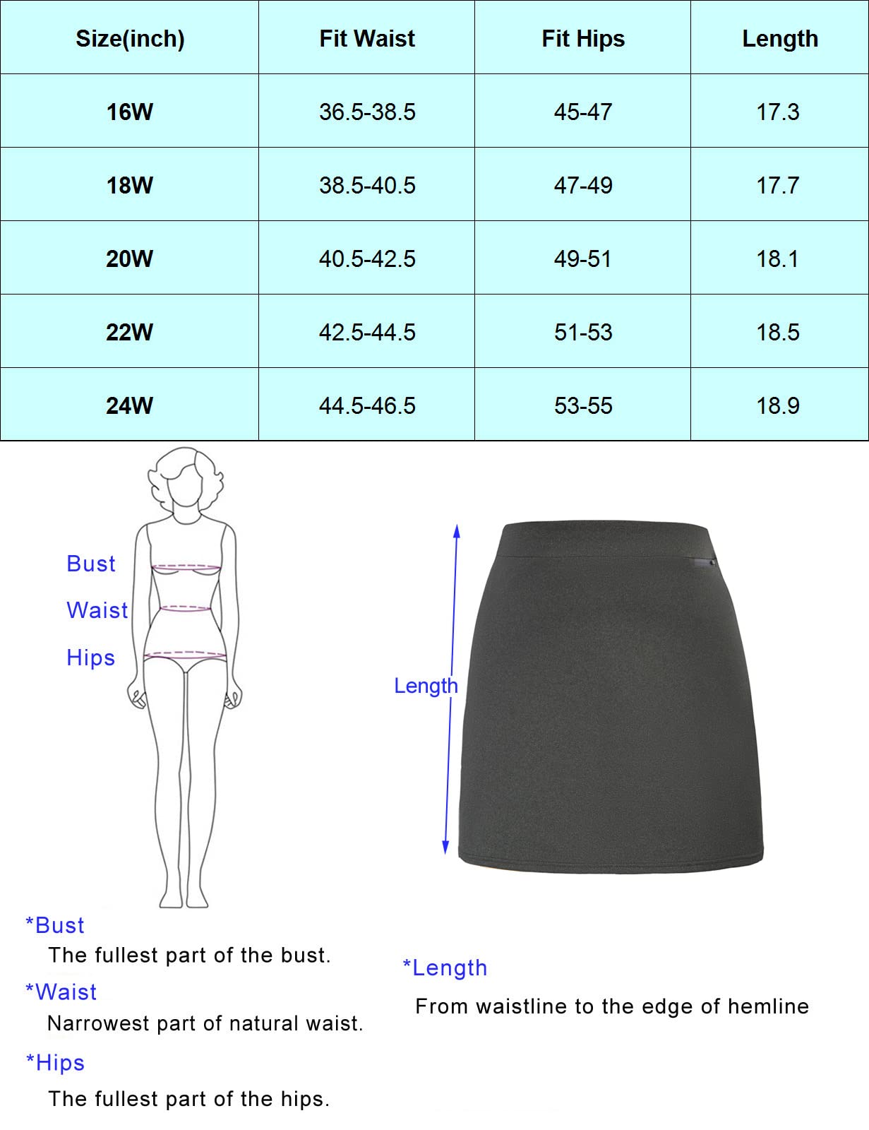 Hanna Nikole Golf Skirts for Women Plus Size Pleated with Shorts Pockets 18" Workout Skorts Navy 20W